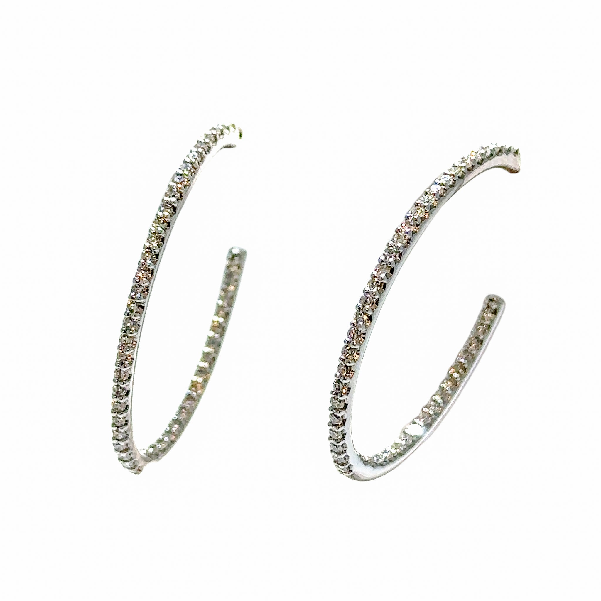 White Gold Oval Diamond Hoops